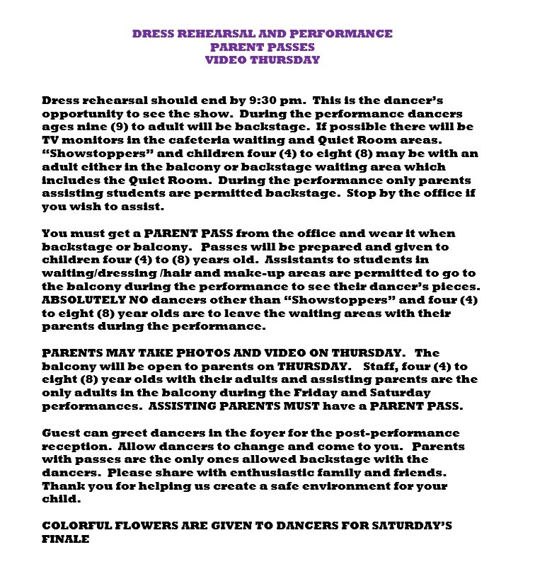 Rehearsal and Parent Passes – Dance Arts Olean