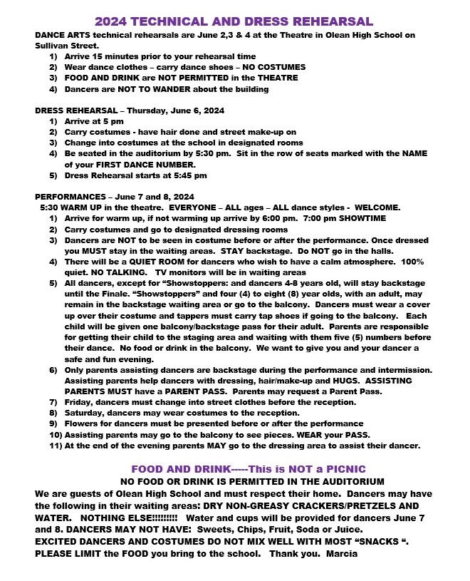 Rehearsal and Parent Passes – Dance Arts Olean