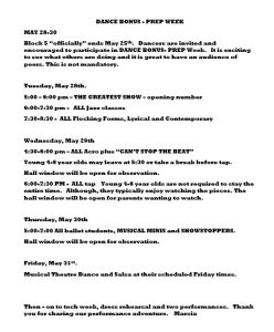 Dance Bonus Prep Week – Dance Arts Olean